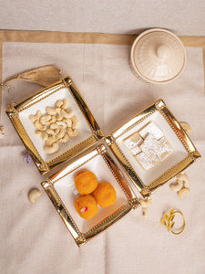 MARKET 99 Golden Edge White Dish Set Of 3| for Snacks, Starters, Nashta ...