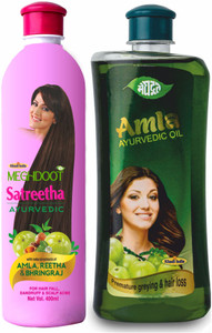 MEGHDOOT Ayurvedic Combo of Satreetha Shampoo 400ml and Alma Oil 500Ml ...