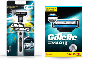 Gillette Mach3 Razor with Bladed Cartridges, Pack of 16, Men - Price in ...