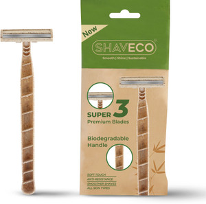 SHAVECO Eco-friendly Razor | 3 Blades with Lubricating Strip ...