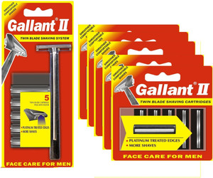 Gallant II Twin Blade Shaving Razor & Pack of 5 Cartridges (Pack of 6 ...