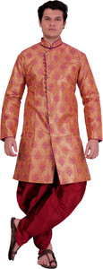 Pooja Ethnic Pooja Ethnic Men's Orange Silk Indo Western with Dhoti ...