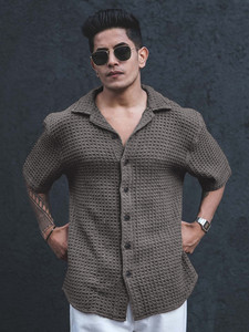 Hemline Men Self Design Casual Grey Shirt - Buy Hemline Men Self Design ...