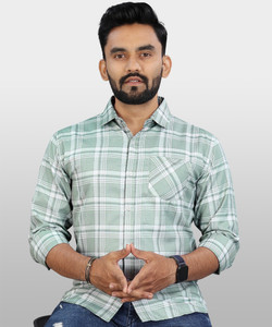 VeBNoR Men Checkered Casual Light Green Shirt - Buy VeBNoR Men ...