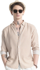 Jai Textiles Men Striped Casual Brown Shirt - Buy Jai Textiles Men ...