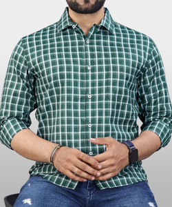 VeBNoR Men Checkered Formal Dark Green Shirt - Buy VeBNoR Men Checkered ...