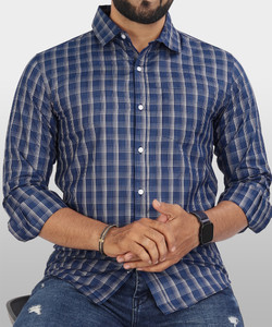 VeBNoR Men Checkered Formal Dark Blue Shirt - Buy VeBNoR Men Checkered ...