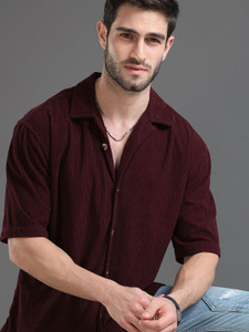 HERE&NOW Men Self Design Casual Brown Shirt - Buy HERE&NOW Men Self ...