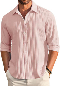 ALMORA Men Self Design Casual Pink Shirt - Buy ALMORA Men Self Design ...