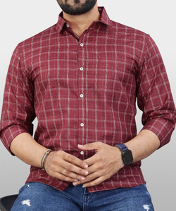 VeBNoR Men Checkered Formal Maroon Shirt - Buy VeBNoR Men Checkered ...