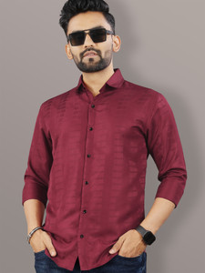 VeBNoR Men Self Design Casual Maroon Shirt - Buy VeBNoR Men Self Design ...