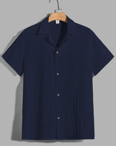 FOXTER Men Self Design Casual Blue Shirt - Buy FOXTER Men Self Design ...