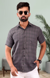 BASE 41 Men Checkered Casual Grey Shirt - Buy BASE 41 Men Checkered ...