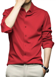 DEEMOON Men Solid Formal Red Shirt - Buy DEEMOON Men Solid Formal Red ...