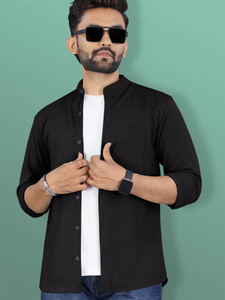 VeBNoR Men Self Design Casual Black Shirt - Buy VeBNoR Men Self Design ...
