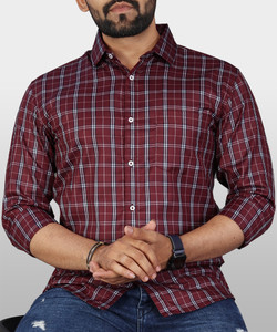 VeBNoR Men Checkered Formal Maroon Shirt - Buy VeBNoR Men Checkered ...