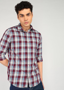 FLYING MACHINE Men Checkered Casual White, Maroon Shirt - Buy FLYING ...