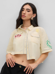 The Souled Store Women Embroidered Casual Beige Shirt - Buy The Souled ...
