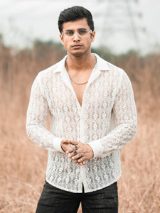 Powerlook Men Self Design Casual White Shirt - Buy Powerlook Men Self ...