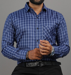 VeBNoR Men Checkered Formal Dark Blue Shirt - Buy VeBNoR Men Checkered ...