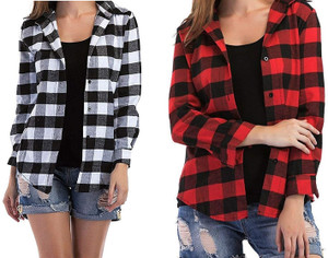 GLAMHOOD Girls Checkered Casual Black, White, Red Shirt - Buy GLAMHOOD ...
