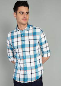 U.S. POLO ASSN. Men Checkered Casual Blue Shirt - Buy U.S. POLO ASSN ...