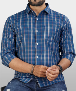 VeBNoR Men Checkered Formal Dark Blue Shirt - Buy VeBNoR Men Checkered ...