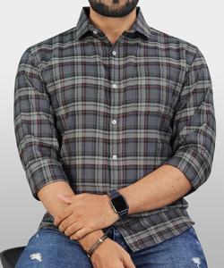 VeBNoR Men Checkered Formal Grey Shirt - Buy VeBNoR Men Checkered ...