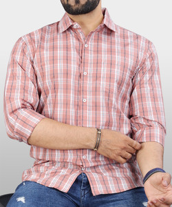 VeBNoR Men Checkered Formal Pink Shirt - Buy VeBNoR Men Checkered ...