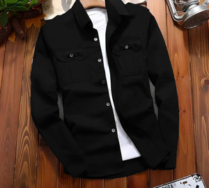 Plus91 Men Solid Casual Black Shirt - Buy Plus91 Men Solid Casual Black ...