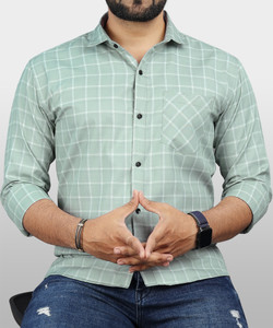 VeBNoR Men Checkered Casual Light Green Shirt - Buy VeBNoR Men ...