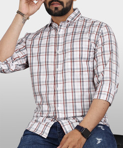 VeBNoR Men Checkered Formal White Shirt - Buy VeBNoR Men Checkered ...