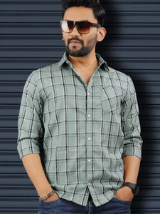 VeBNoR Men Checkered Casual Light Green Shirt - Buy VeBNoR Men ...