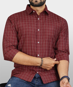VeBNoR Men Checkered Formal Maroon Shirt - Buy VeBNoR Men Checkered ...