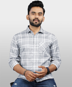 VeBNoR Men Checkered Casual Grey Shirt - Buy VeBNoR Men Checkered ...