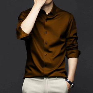 SOLSTICE Men Solid Party Brown Shirt - Buy SOLSTICE Men Solid Party ...
