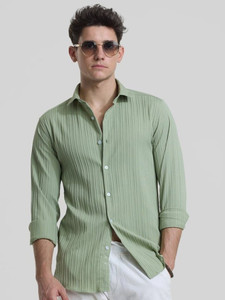 ALMORA Men Self Design Casual Green Shirt - Buy ALMORA Men Self Design ...