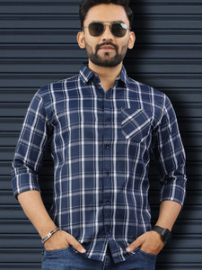 VeBNoR Men Checkered Casual Blue Shirt - Buy VeBNoR Men Checkered ...