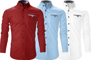 FINIVO FASHION Men Solid Casual Red, Light Blue, White Shirt - Buy ...