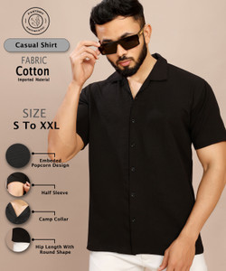 FOXTER Men Self Design Casual Black Shirt - Buy FOXTER Men Self Design ...