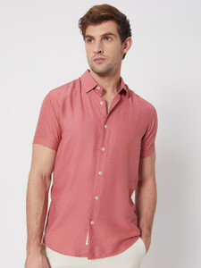 MUFTI Men Solid Casual Pink Shirt - Buy MUFTI Men Solid Casual Pink ...