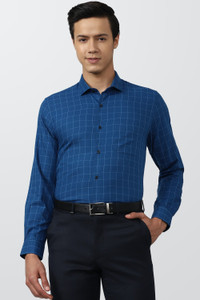 PETER ENGLAND Men Checkered Formal Blue Shirt - Buy PETER ENGLAND Men ...