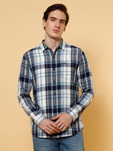Wrangler Men Checkered Casual Blue Shirt - Buy Wrangler Men Checkered ...