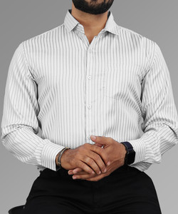VeBNoR Men Striped Formal Grey Shirt - Buy VeBNoR Men Striped Formal ...