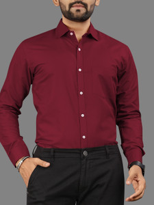 MILDIN Men Solid Formal Maroon Shirt - Buy MILDIN Men Solid Formal ...
