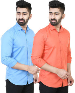 BLUE MARTIN Men Solid Casual Light Blue, Orange Shirt - Buy BLUE MARTIN ...