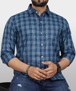 VeBNoR Men Checkered Formal Blue Shirt - Buy VeBNoR Men Checkered ...