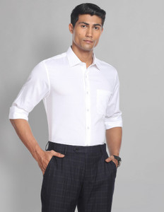 AD by Arvind Men Self Design Formal White Shirt - Buy AD by Arvind Men ...