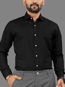 MILDIN Men Solid Formal Black Shirt - Buy MILDIN Men Solid Formal Black ...