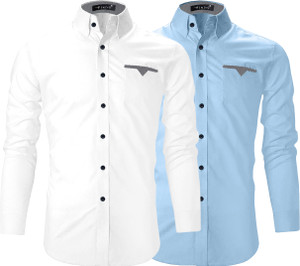 FINIVO FASHION Men Self Design Casual White, Light Blue Shirt - Buy ...